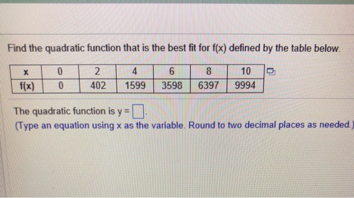 Solved find the quadratic function that is the best fit for | Chegg.com