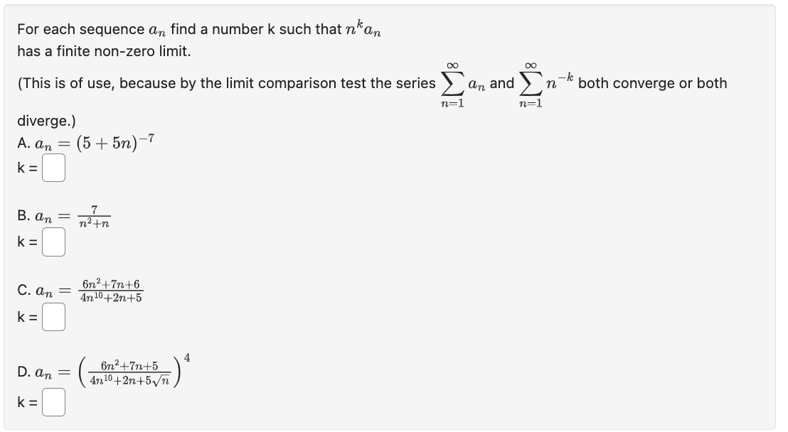 Solved For each sequence an find a number k such that nkan | Chegg.com