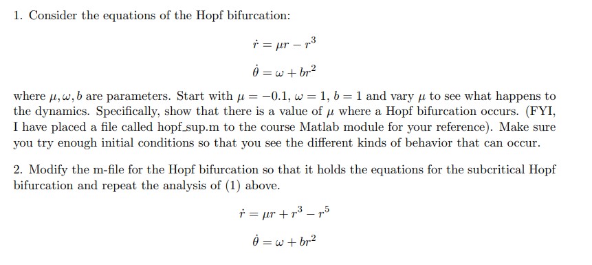 Solved In matlab:hopf_sup.m: function xdot = | Chegg.com