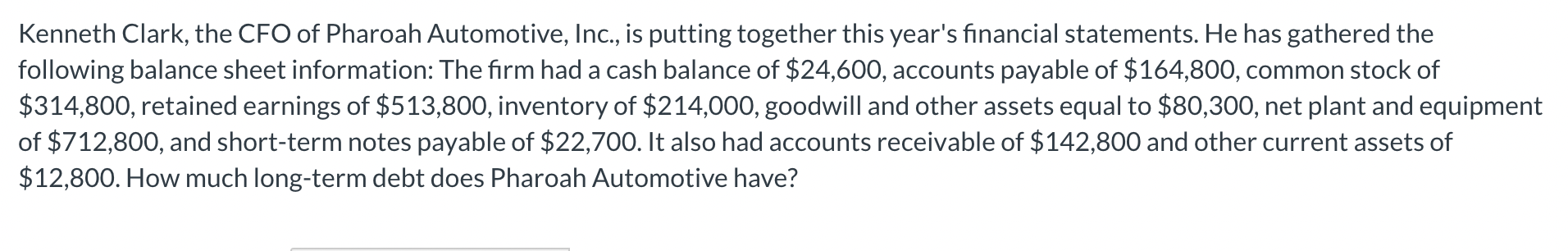 Solved Kenneth Clark, the CFO of Pharoah Automotive, Inc., | Chegg.com