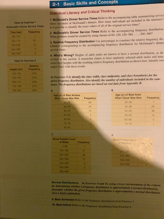 Solved Basic Skills and Concepts 2-1 Statistical Literacy | Chegg.com