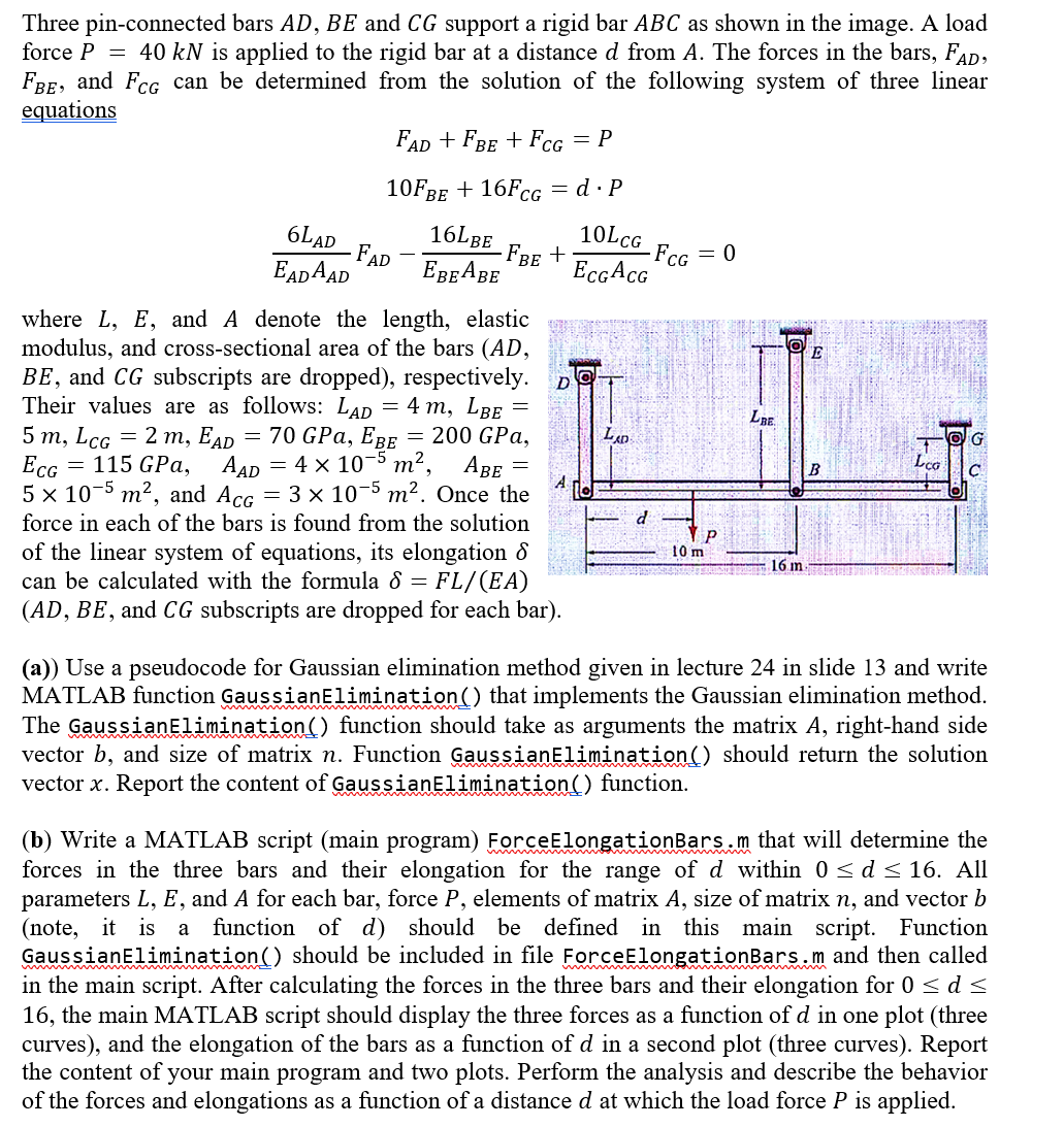 Solved Three pin-connected bars AD,BE and CG support a rigid | Chegg.com