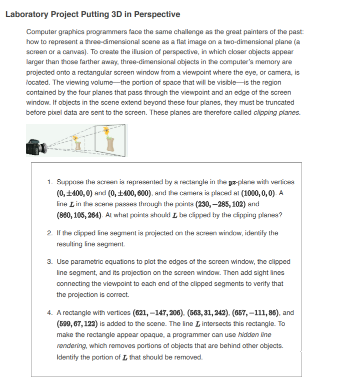 Solved boratory Project Putting 3D in Perspective Computer | Chegg.com