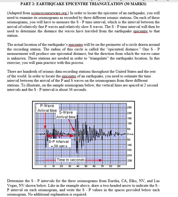 Solved PART 2: EARTHQUAKE EPICENTRE TRIANGULATION (30 MARKS) | Chegg.com