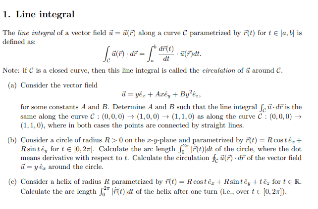 Solved The line integral of a vector field u=u(r) along a | Chegg.com