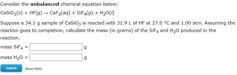 Solved Consider the unbalanced chemical equation below: | Chegg.com