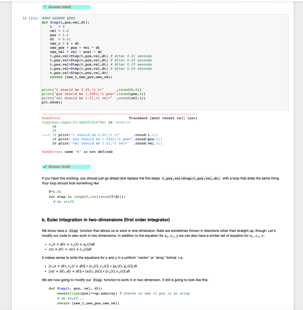 Solved Exercise 1: Euler Integration - List of | Chegg.com