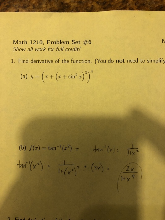 Solved Math 1210, Problem Set #6 Show all work for full | Chegg.com