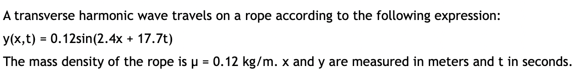 Solved A transverse harmonic wave travels on a rope | Chegg.com