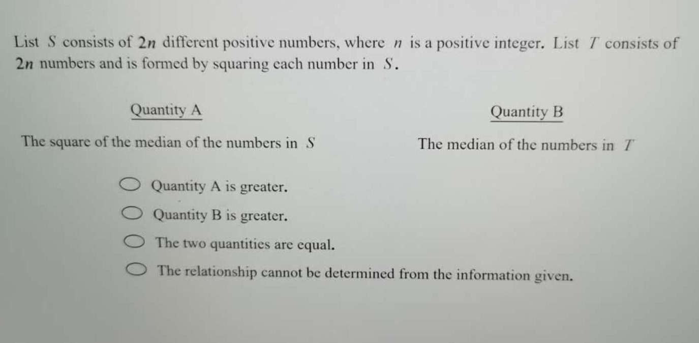 Solved List S consists of 2n different positive numbers, | Chegg.com