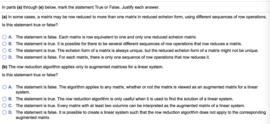 Solved In parts (a) through (e) below, mark the statement | Chegg.com