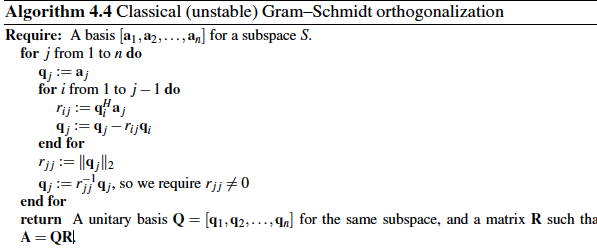 Solved Algorithm 4.4 Classical (unstable) Gram-Schmidt | Chegg.com