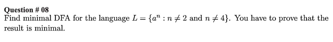 Solved Question # 08 Find minimal DFA for the language | Chegg.com