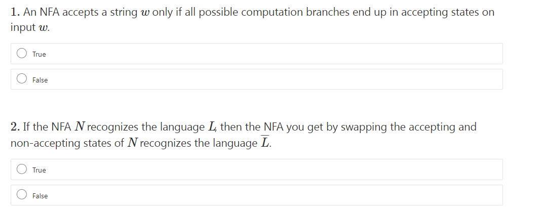 Solved 1. An NFA accepts a string w only if all possible | Chegg.com