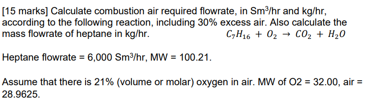 Solved [15 marks] Calculate combustion air required | Chegg.com