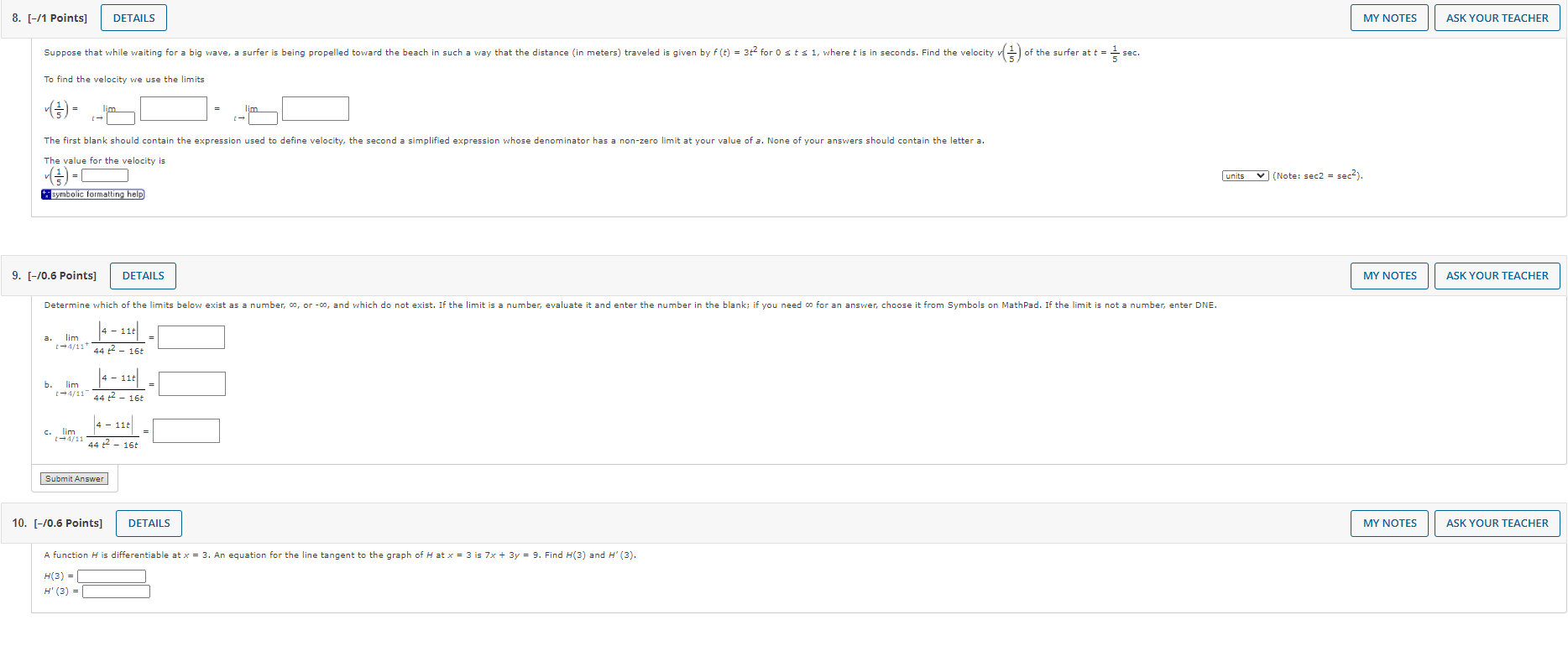 Solved 8. 1-/1 Points) DETAILS MY NOTES ASK YOUR TEACHER | Chegg.com