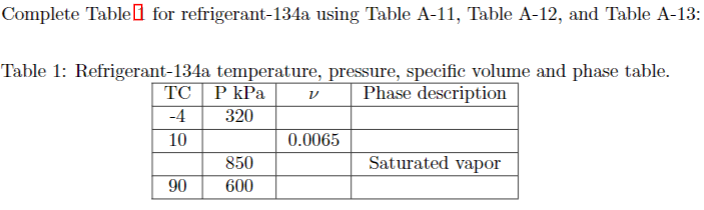 Solved Complete Table for refrigerant-134a using Table A-11, | Chegg.com