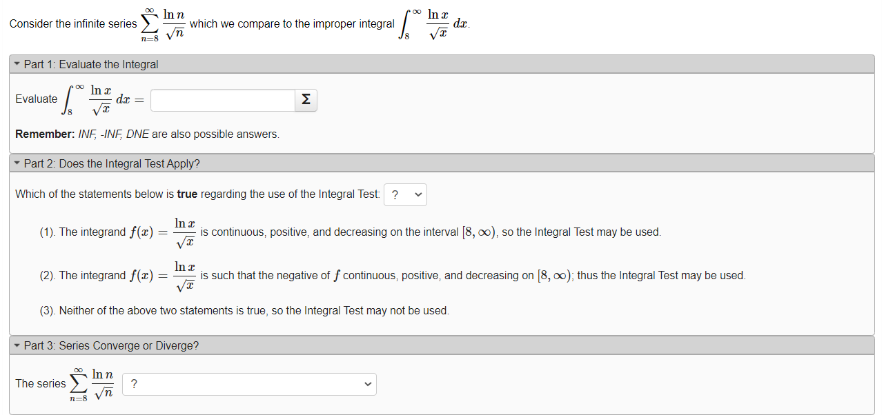 Solved Consider the infinite series ∑n=8∞nlnn which we | Chegg.com
