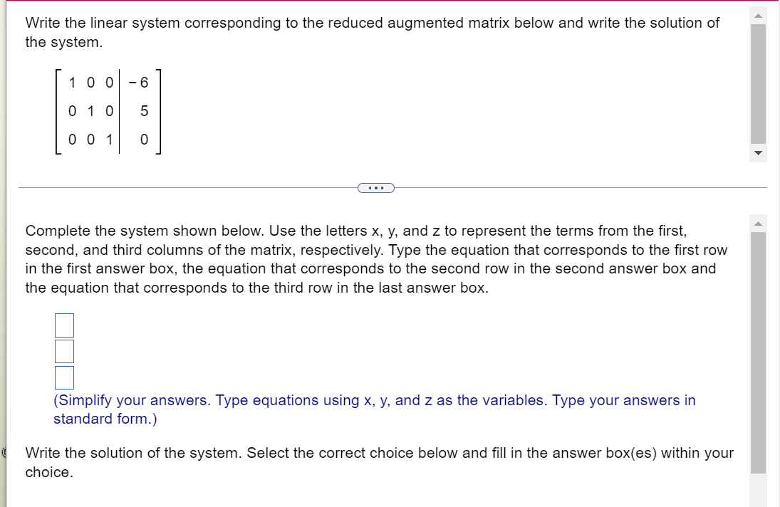 Solved Write the linear system corresponding to the reduced | Chegg.com