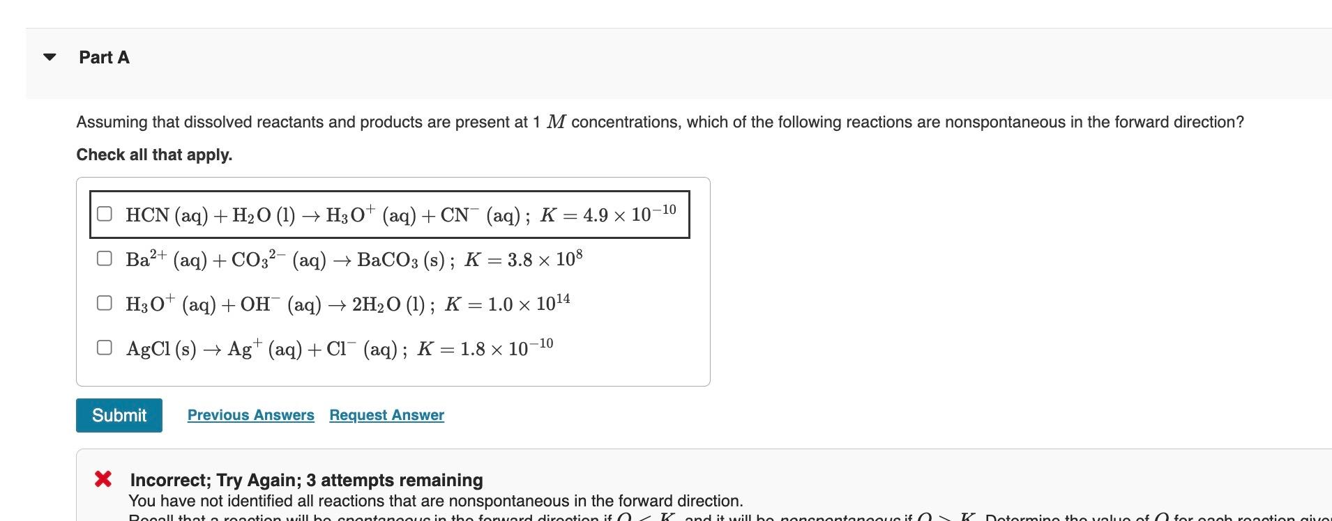 Solved Assuming that dissolved reactants and products are | Chegg.com