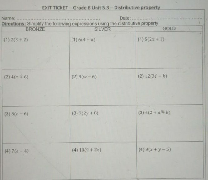 Solved Exit Ticket Grade 6 Unit 5 3 Distributive