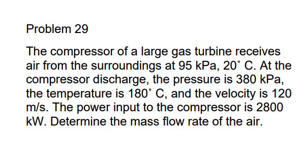 Solved Problem 29 The compressor of a large gas turbine | Chegg.com