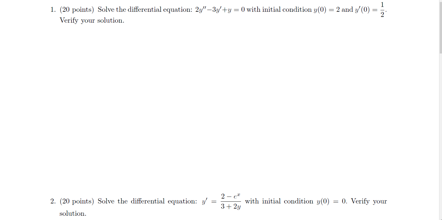 Solved 1. (20 points) Solve the differential equation: | Chegg.com