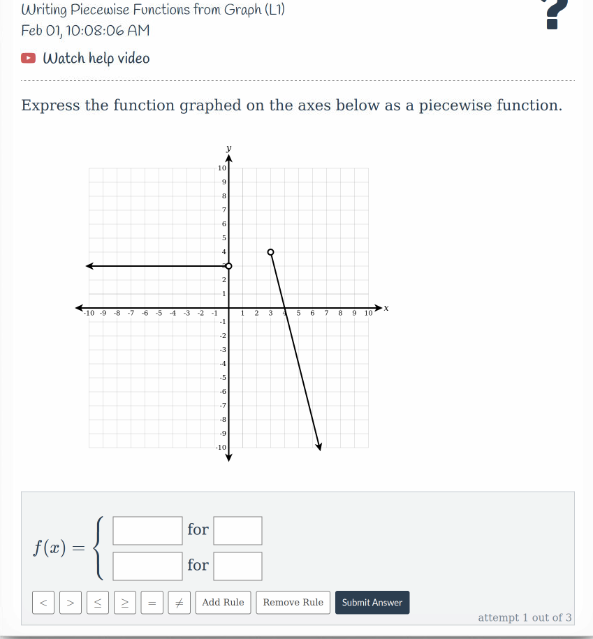 Solved Writing Piecewise Functions from Graph (L1) Feb 01, | Chegg.com