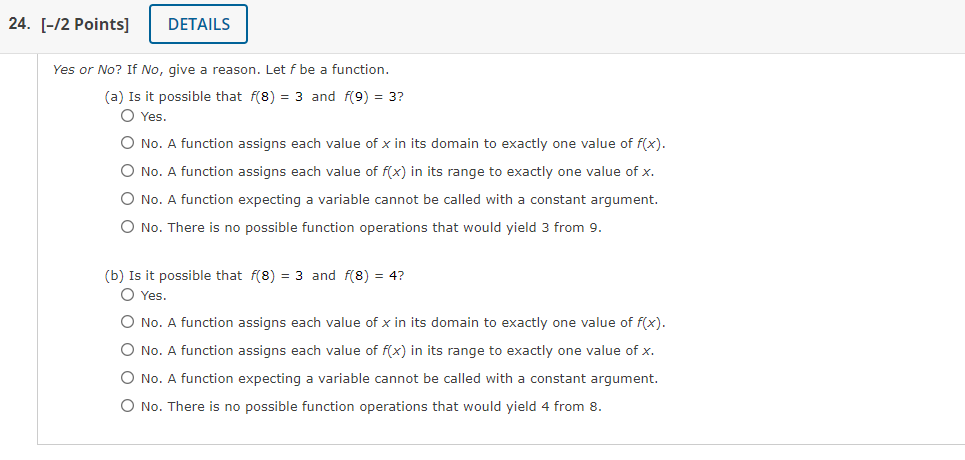 Solved Yes or No? If No, give a reason. Let f be a function. | Chegg.com