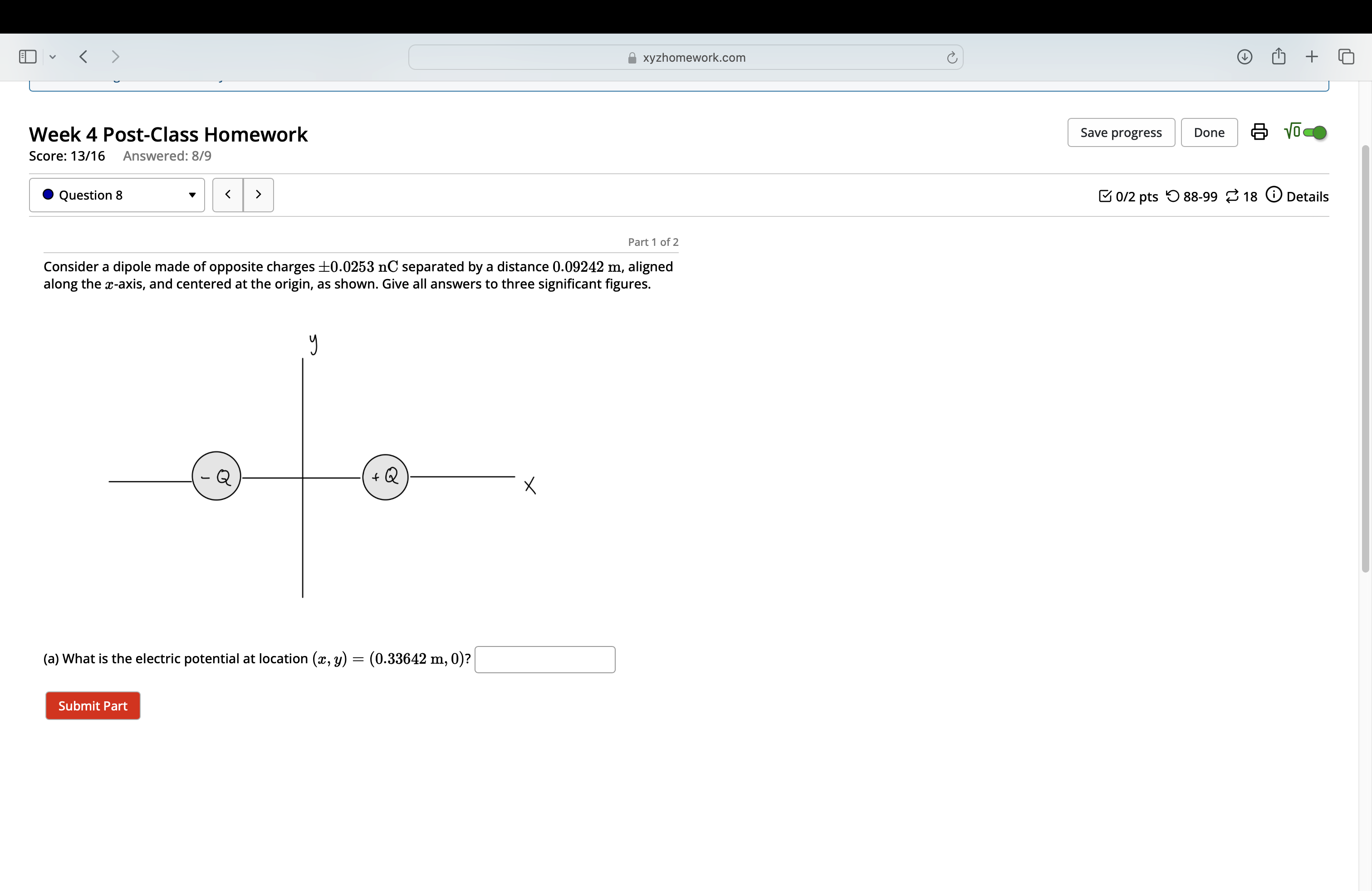 Solved Consider a dipole made of opposite charges +-0.0253nC | Chegg.com