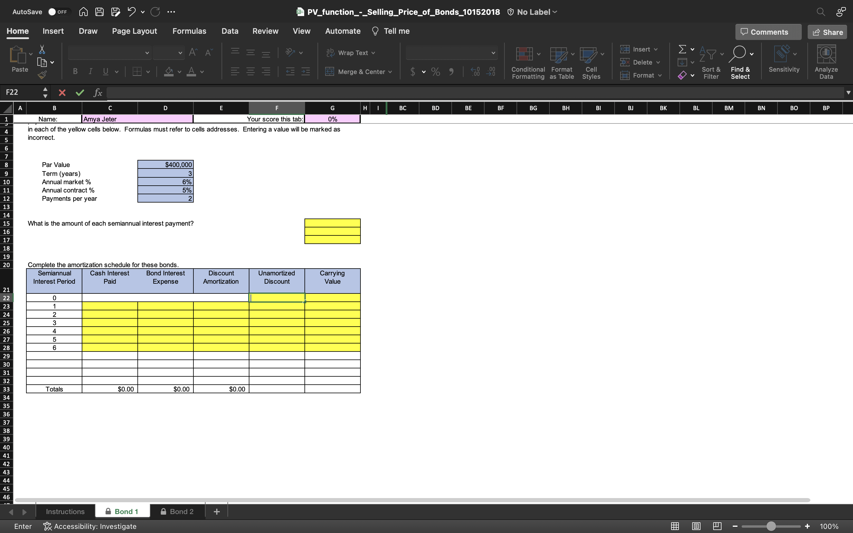 Solved in each of the yellow cells below. Formulas must | Chegg.com