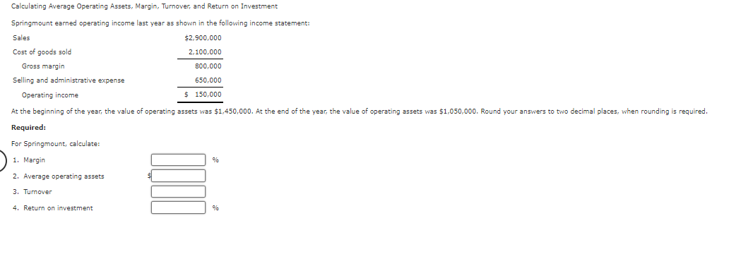 Solved Calculating Average Operating Assets, Margin, | Chegg.com