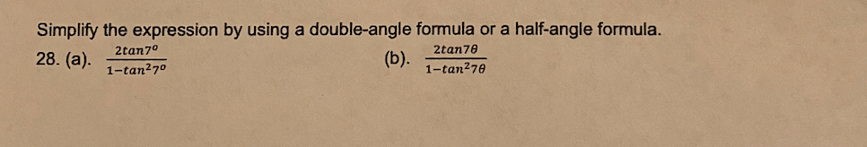 Solved Simplify the expression by using a double-angle | Chegg.com