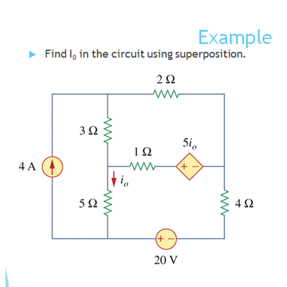Solved Example Find I, in the circuit using superposition. 2 | Chegg.com