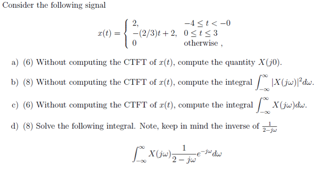 Solved Consider the following signal z(t) = 2, -4 | Chegg.com