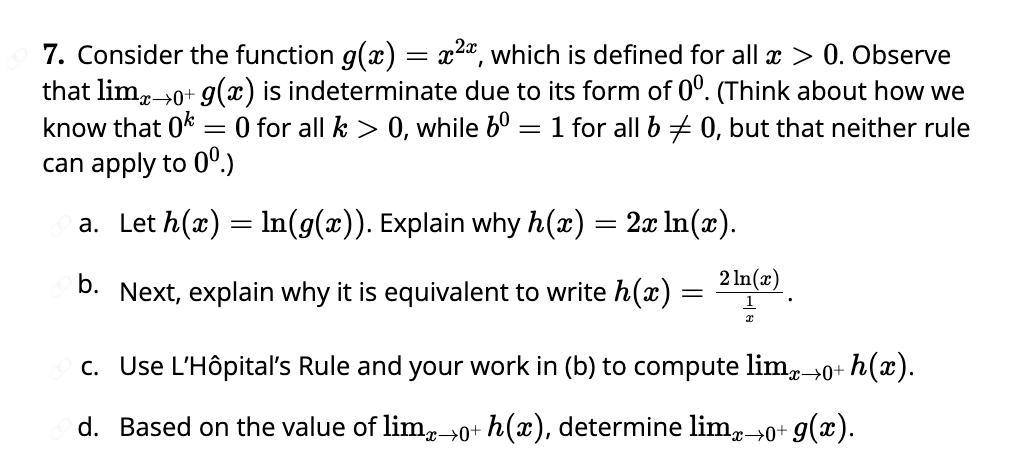 Solved 7. Consider the function g(x)=x2x, which is defined | Chegg.com
