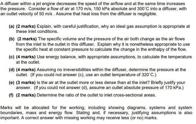 Solved A diffuser within a jet engine decreases the speed of | Chegg.com