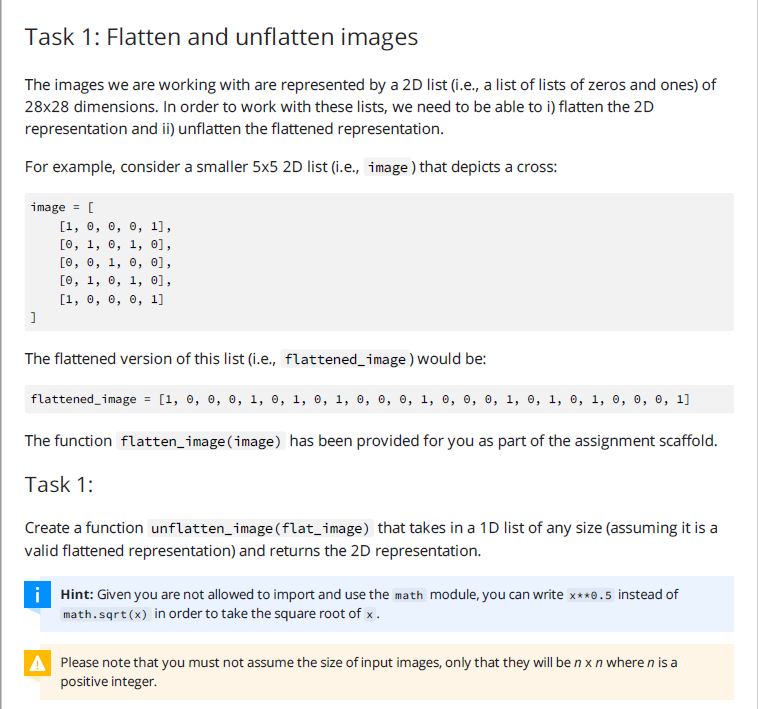 Solved Task 1: Flatten and unflatten images The images we | Chegg.com