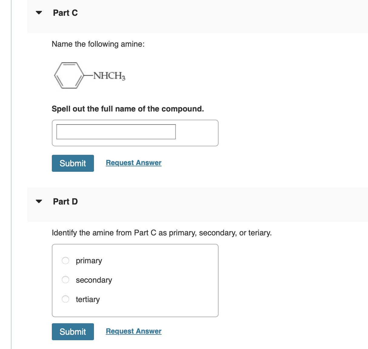 Solved Part CName the following amine:Spell out the full | Chegg.com