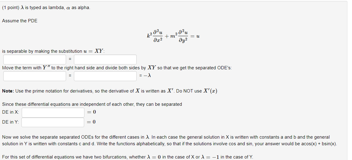 Solved (1 point) is typed as lambda, a as alpha. Assume the | Chegg.com