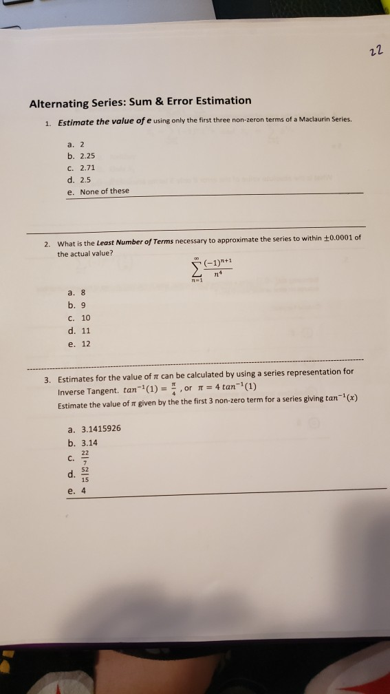 Solved Alternating Series: Sum & Error Estimation 1. | Chegg.com