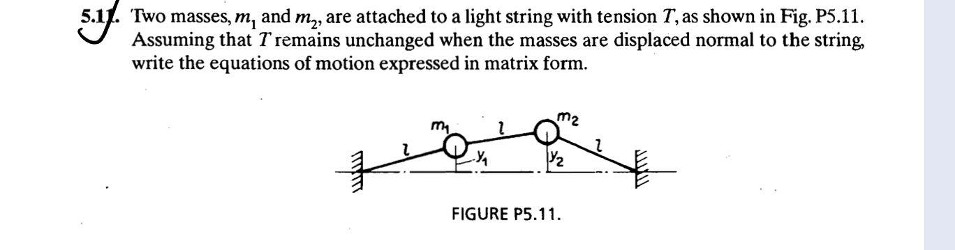 Solved 5.11. Two masses, m, and mą, are attached to a light | Chegg.com