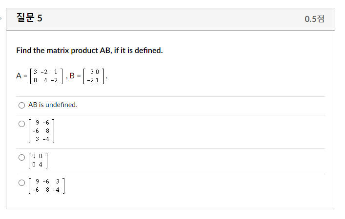 Solved Find the matrix product AB, if it is defined. | Chegg.com
