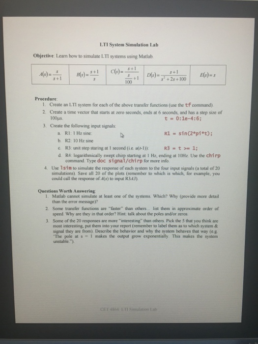 Solved Learn How To Simulate Lti Systems Using Matlab 