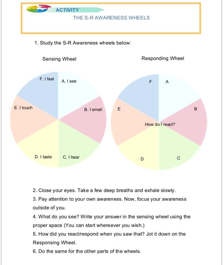 Solved ACTIVITY THE S-R AWARENESS WHEELS 1. Study the S-R | Chegg.com