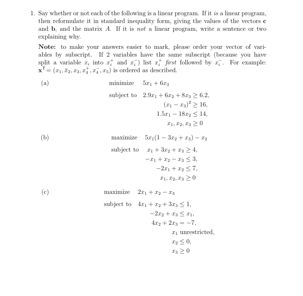 Solved Say whether or not each of the following is a linear | Chegg.com