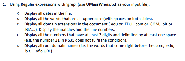 Solved 1. Using Regular expressions with 'grep' (use | Chegg.com