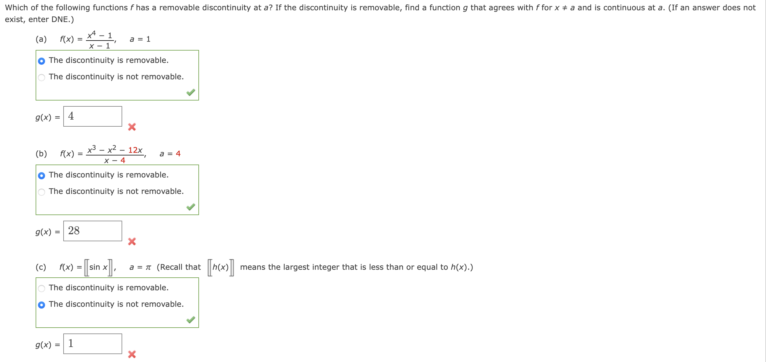 Solved Which of the following functions f ﻿has a removable | Chegg.com