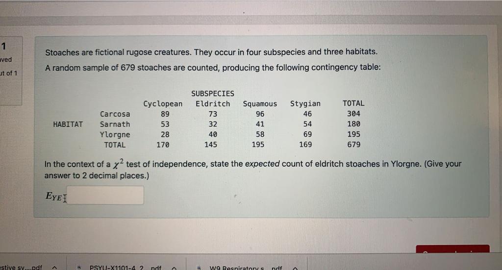 Solved Stoaches are fictional rugose creatures. They occur | Chegg.com