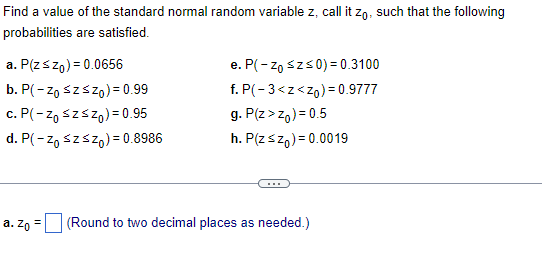 Solved Find a value of the standard normal random variable | Chegg.com